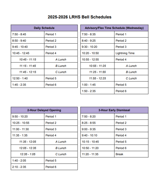 Bell Schedules | Long Reach High School